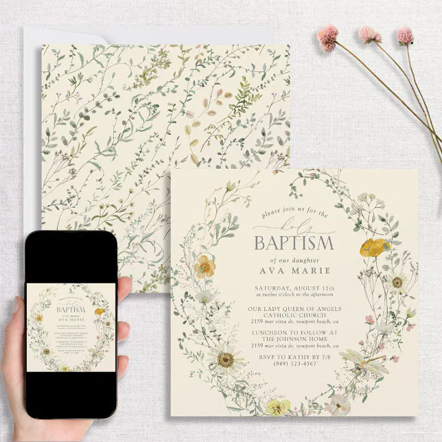 Wildflower Watercolor Summer Fall Baptism Invitation | Zazzle
