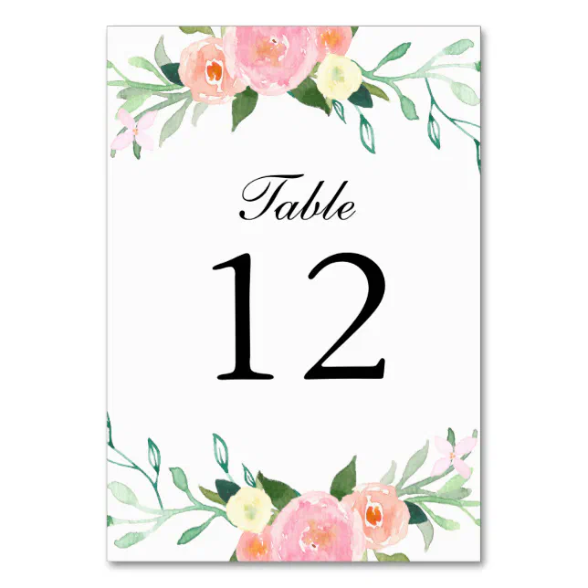 Wildflower Watercolor Wedding Table Cards | Zazzle