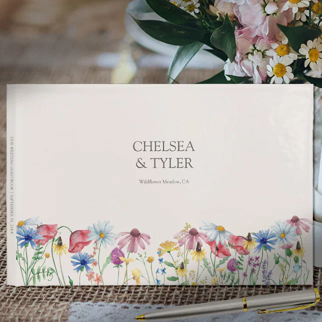 Wildflower Wedding Country Floral Signature Guest Book | Zazzle