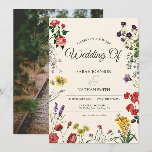 Wildflower Wedding Invitation with Custom Photo | Zazzle