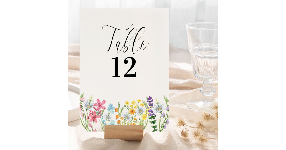 Wildflower Wedding Meadow Flower Table Number | Zazzle