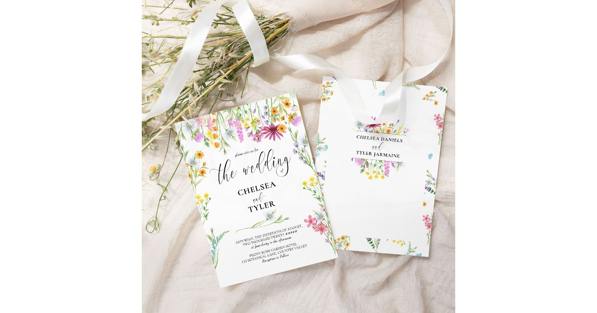 Wildflower Wedding Pretty Floral Name Frame Invitation | Zazzle