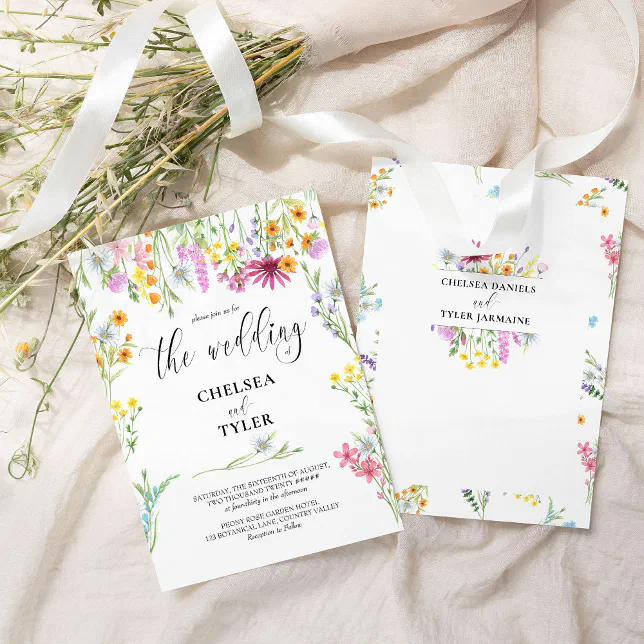 Wildflower Wedding Pretty Floral Name Frame Invitation | Zazzle
