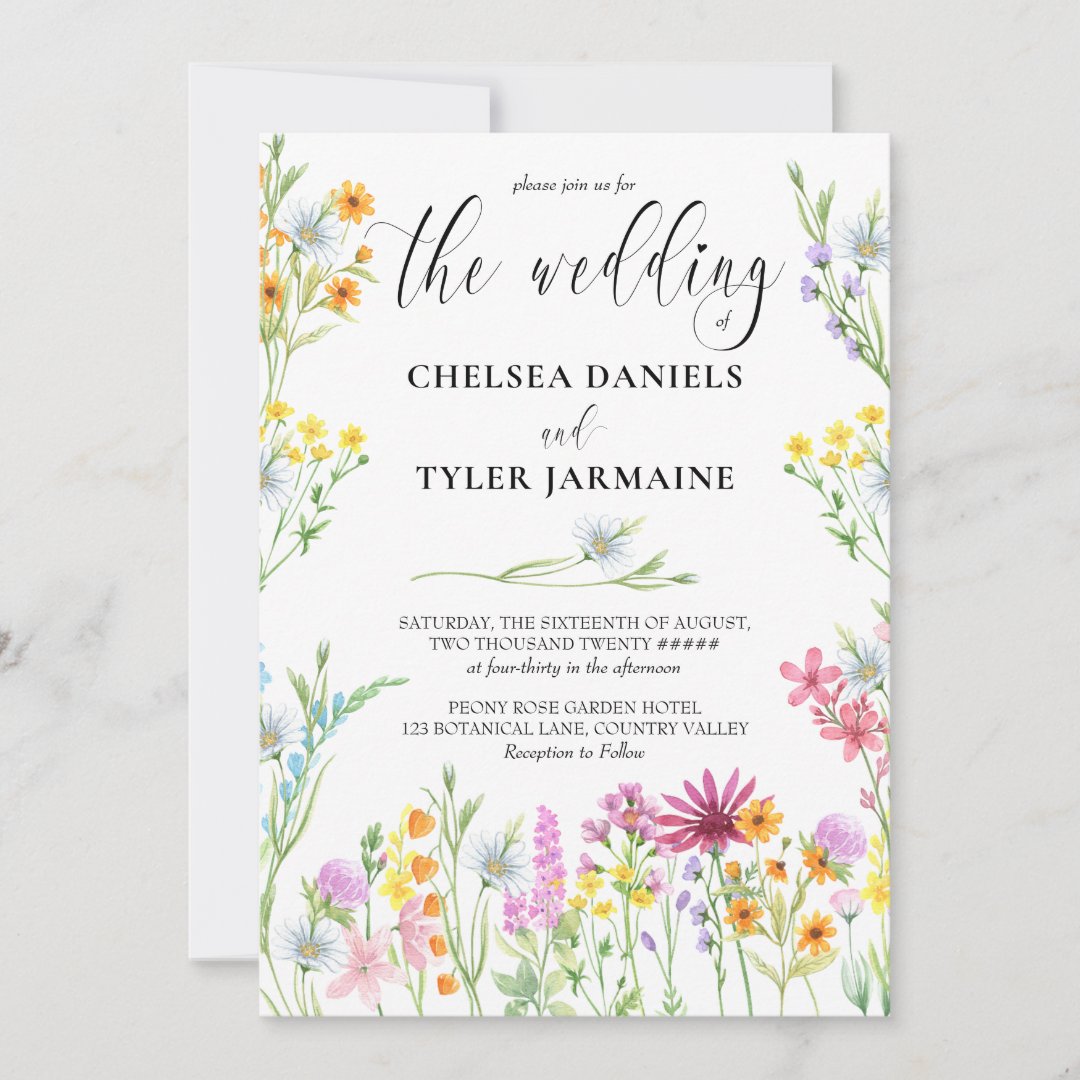 Wildflower Wedding Pretty Floral Wild Flower Invitation | Zazzle