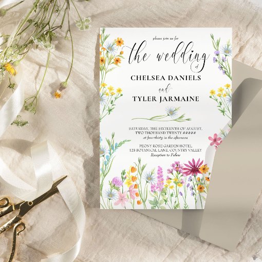 Wildflower Wedding Pretty Floral Wild Flower Invitation | Zazzle