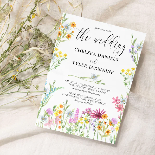 Wildflower Wedding Pretty Floral Wild Flower Invitation | Zazzle