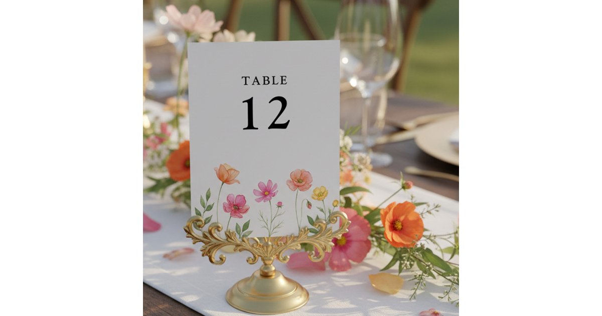 Wildflower Wedding Pretty Flower Table Number | Zazzle
