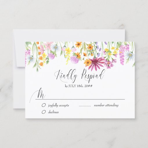 Wildflower Wedding Pretty Meadow Flower RSVP Card | Zazzle