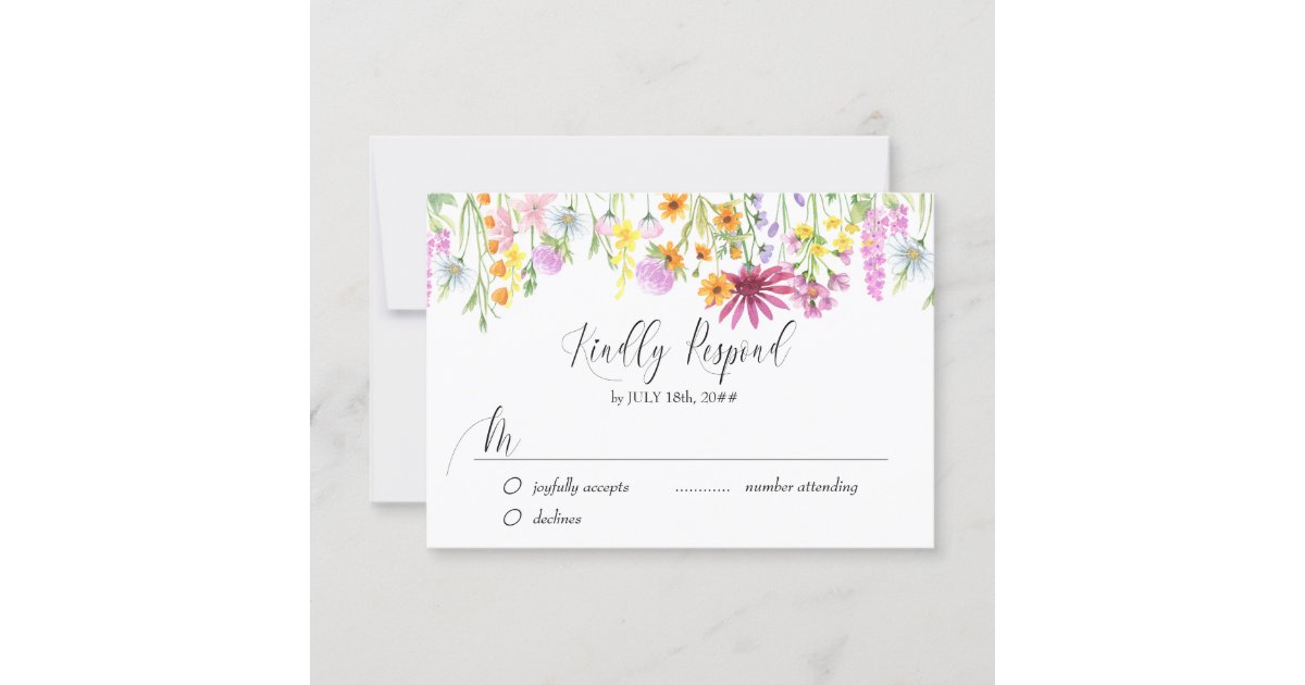 Wildflower Wedding Pretty Meadow Flower RSVP Card | Zazzle