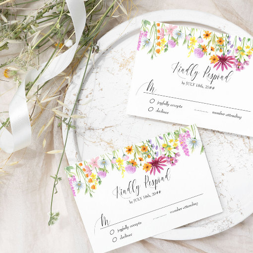 Wildflower Wedding Pretty Meadow Flower RSVP Card | Zazzle