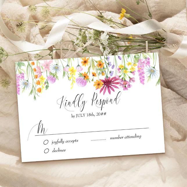 Wildflower Wedding Pretty Meadow Flower RSVP Card | Zazzle
