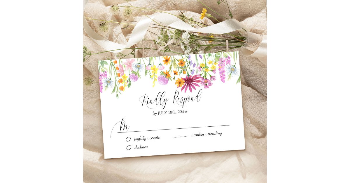 Wildflower Wedding Pretty Meadow Flower RSVP Card | Zazzle