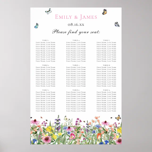 Wildflower Wedding Seating Chart | Zazzle