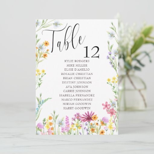 Wildflower Wedding Table Any Number Seating Chart | Zazzle