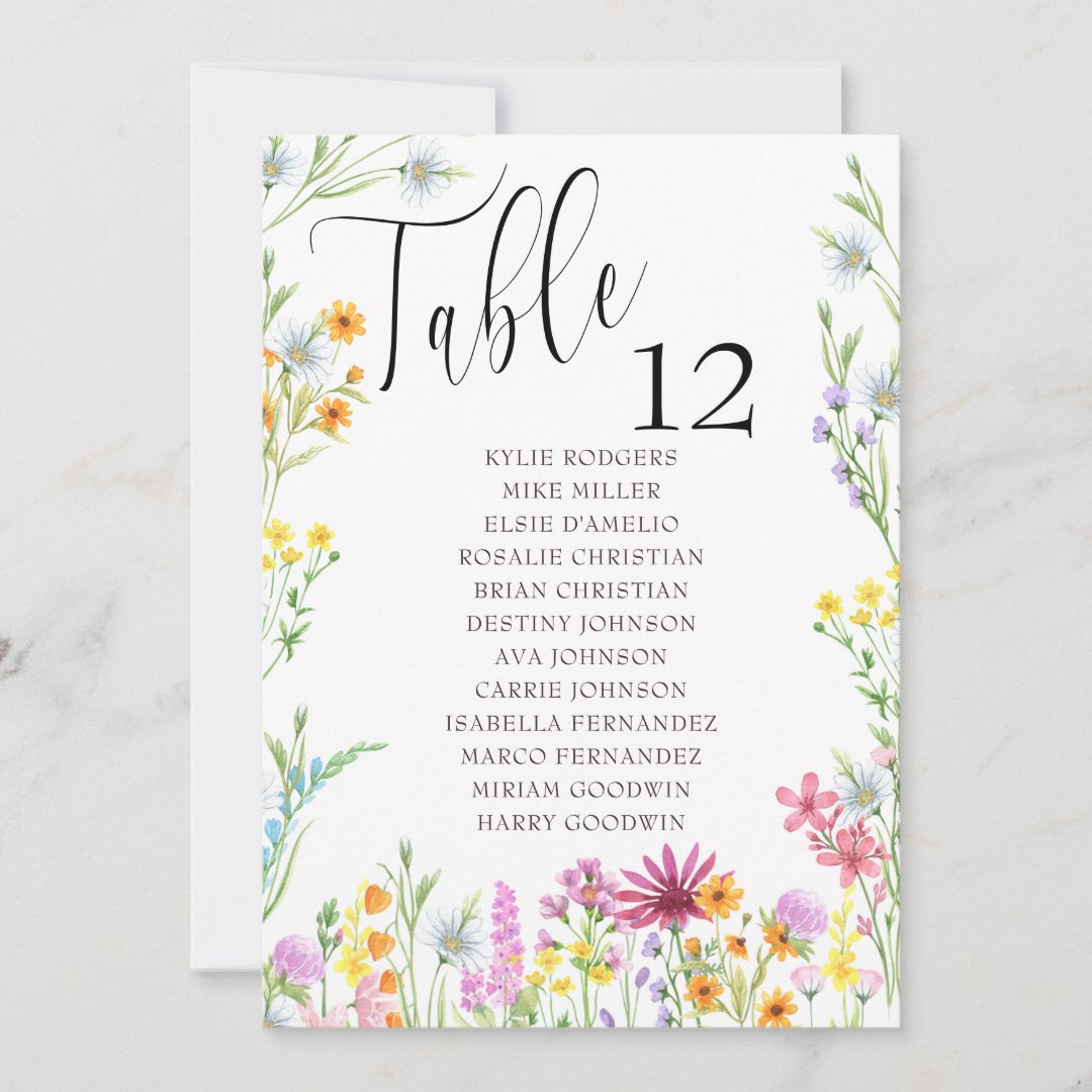 Wildflower Wedding Table Any Number Seating Chart | Zazzle