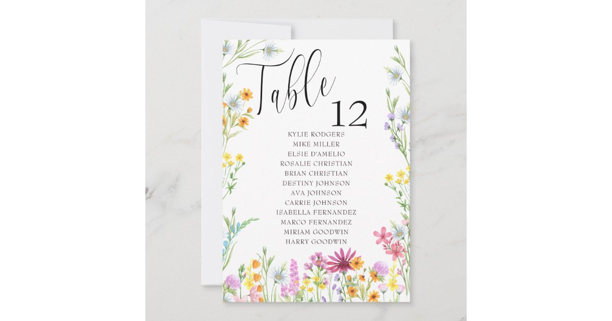 Wildflower Wedding Table Any Number Seating Chart | Zazzle