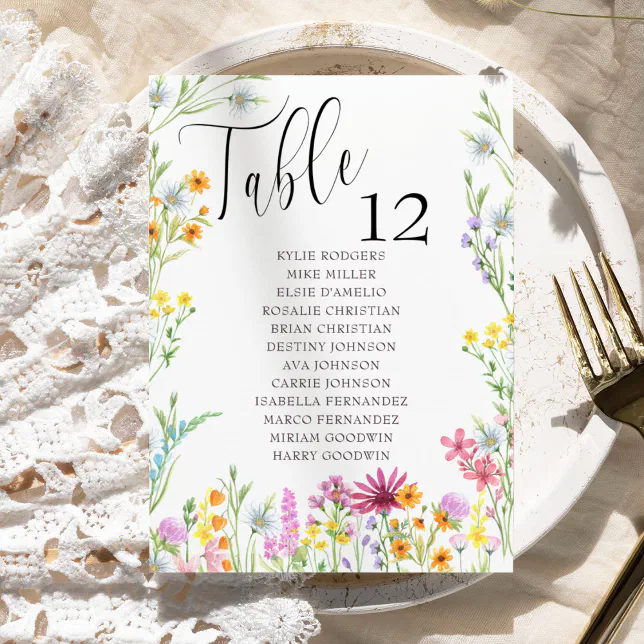 Wildflower Wedding Table Any Number Seating Chart | Zazzle