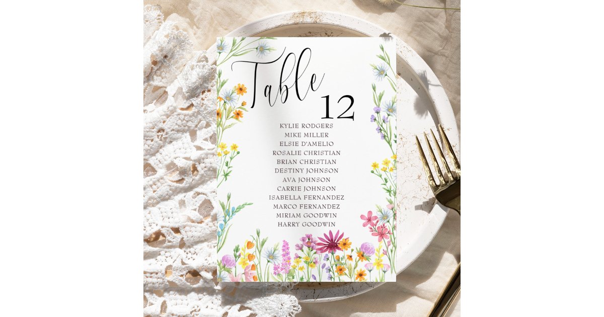 Wildflower Wedding Table Any Number Seating Chart | Zazzle