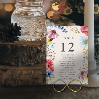 Wildflower Wedding Table Floral Seating Chart Table Number | Zazzle