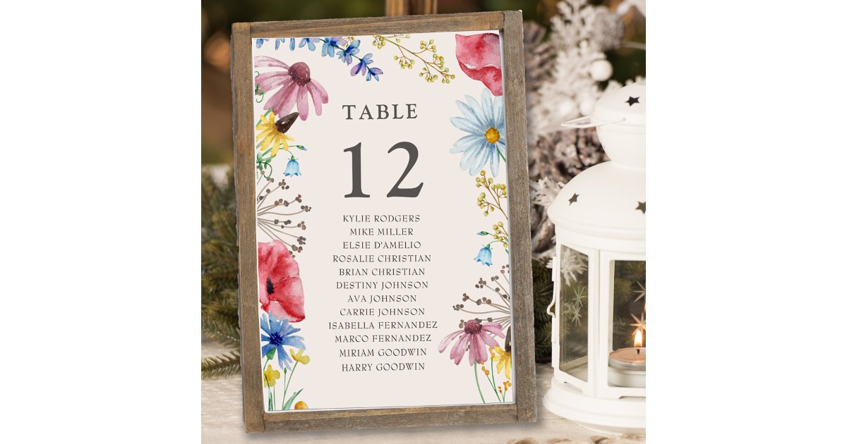 Wildflower Wedding Table Floral Seating Chart Table Number | Zazzle