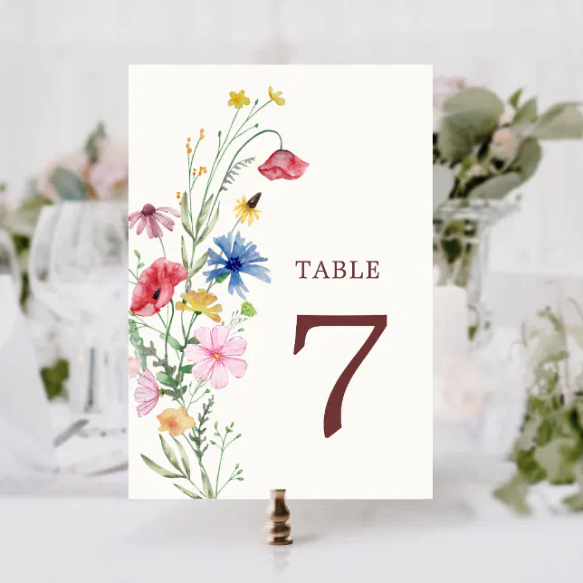 Wildflower Wedding Table Number | Zazzle