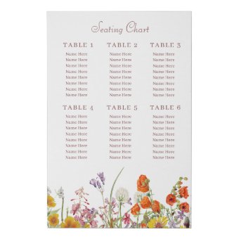 Wildflower Wedding Table Seating Chart Faux Canvas Print | Zazzle