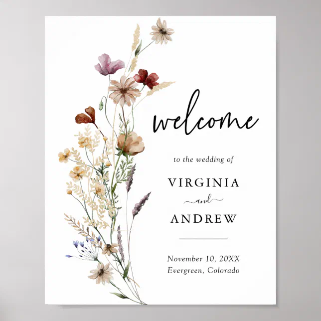 Wildflower Welcome Wedding Poster | Zazzle