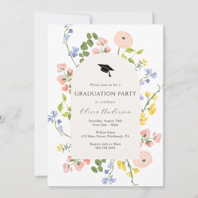 Wildflower Whimsical Floral Graduation Party Invitation | Zazzle