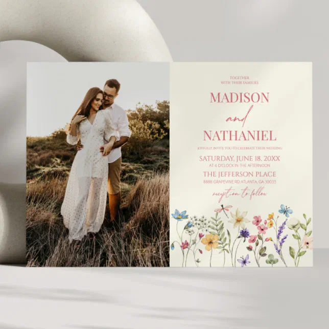 Wildflower Wild Flower Floral Garden Photo Wedding Invitation | Zazzle
