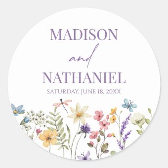 Wildflower Wild Flower Floral Garden Wedding Classic Round Sticker | Zazzle
