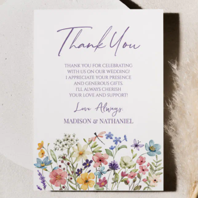 Wildflower Wild Flowers Floral Elegant Garden Thank You Card | Zazzle