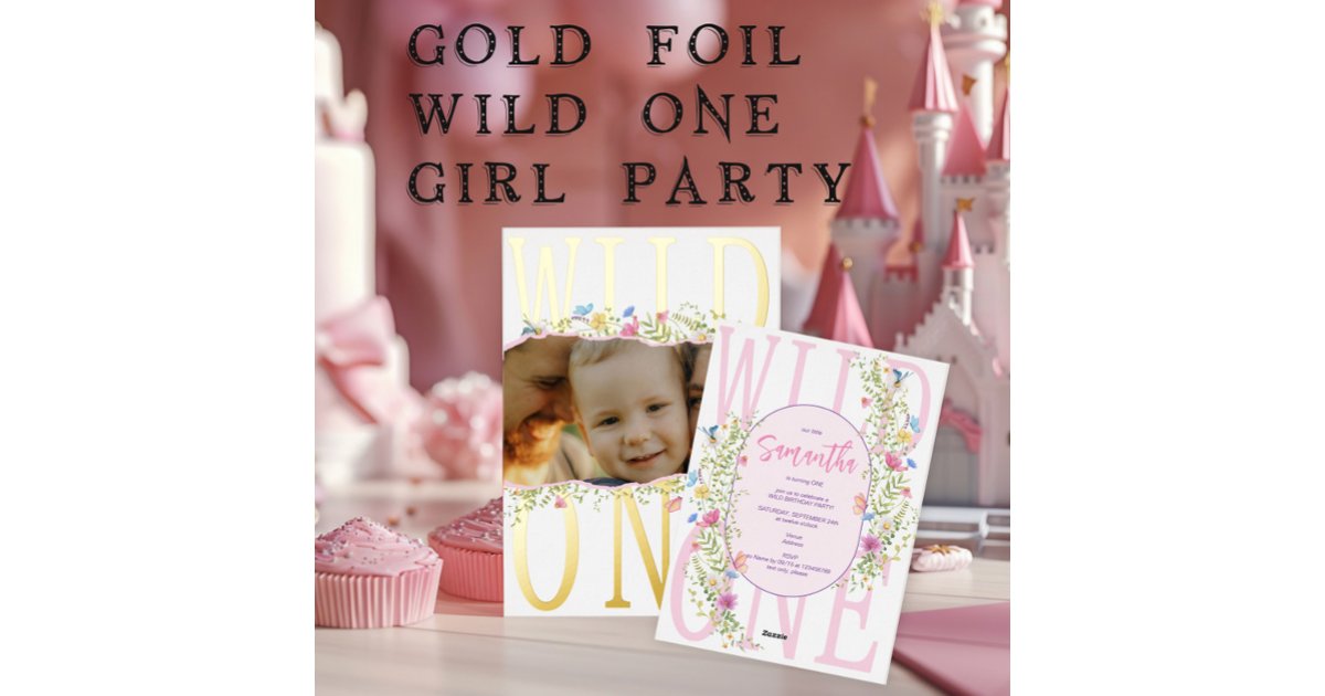Wildflower Wild One Boho Girl Photo 1st Birthday Foil Invitation | Zazzle