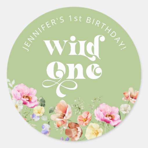 Wildflower Wild one girl 1st birthday Classic Round Sticker | Zazzle