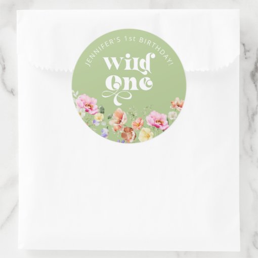 Wildflower Wild one girl 1st birthday Classic Round Sticker | Zazzle