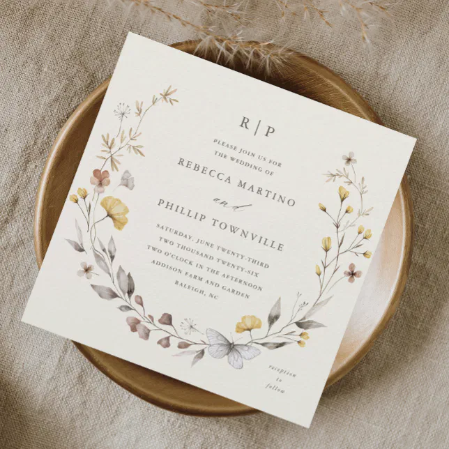 Wildflower Wreath Spring Wedding Invitation | Zazzle