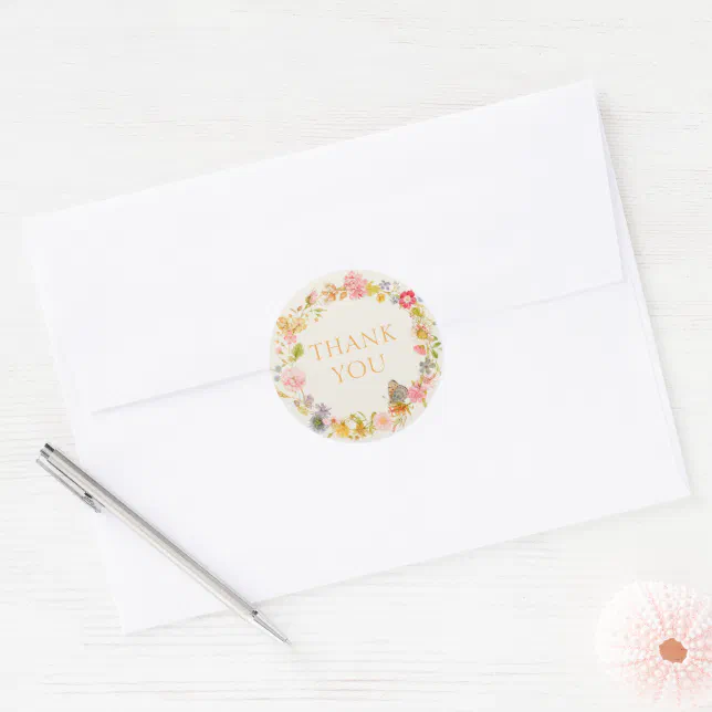 Wildflower Wreath Thank You Classic Round Sticker | Zazzle