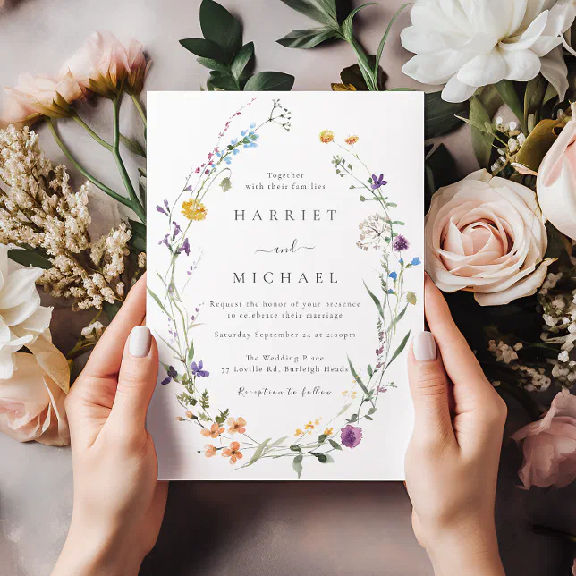 Wildflower Wreath Wedding Invitation | Zazzle