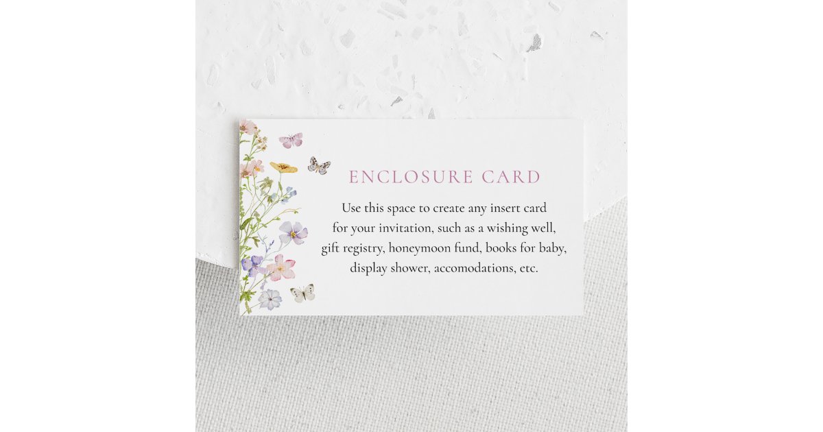 Wildflowers and Butterflies Custom Enclosure Card | Zazzle