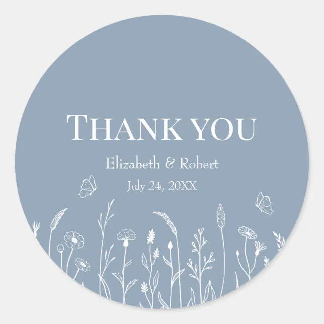 Wildflowers and Butterflies Thank You Sticker | Zazzle