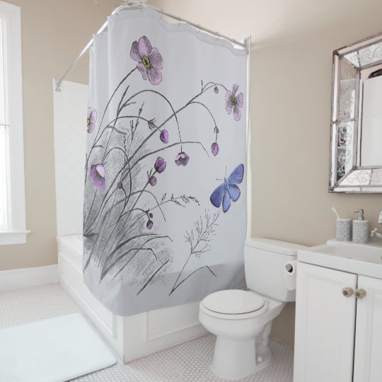 Wildflowers And Butterfly Shower Curtain