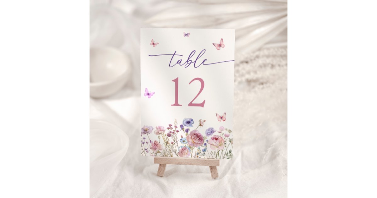 Wildflowers and Cute Butterfly Table Number | Zazzle