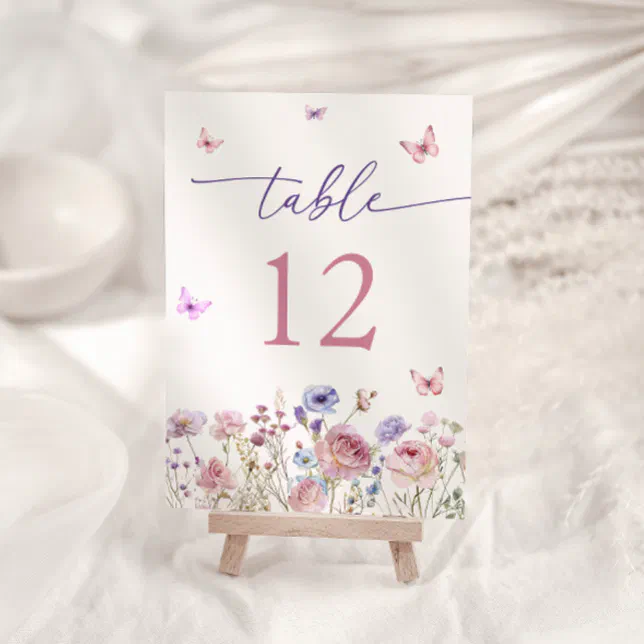 Wildflowers and Cute Butterfly Table Number | Zazzle