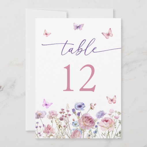 Wildflowers and Cute Butterfly Table Number | Zazzle
