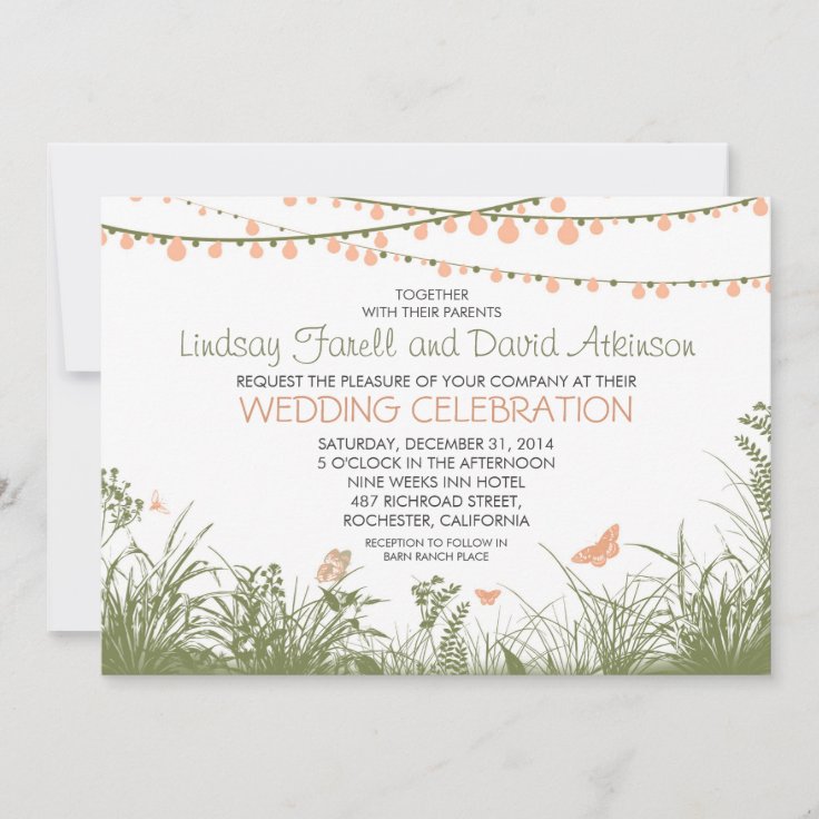 wildflowers and string lights wedding invitation | Zazzle