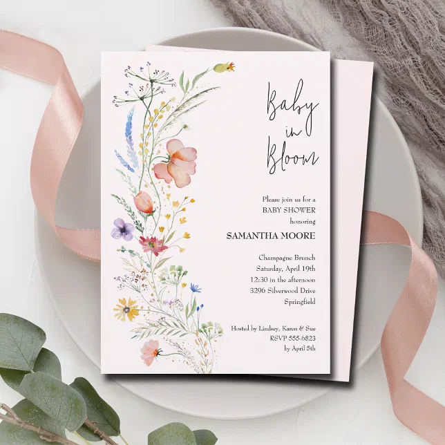 Wildflowers Baby Girl Shower Invitation | Zazzle