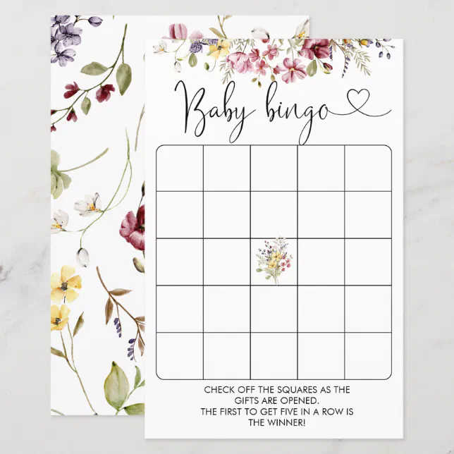 Wildflowers Baby In Bloom Baby Shower Bingo Game | Zazzle