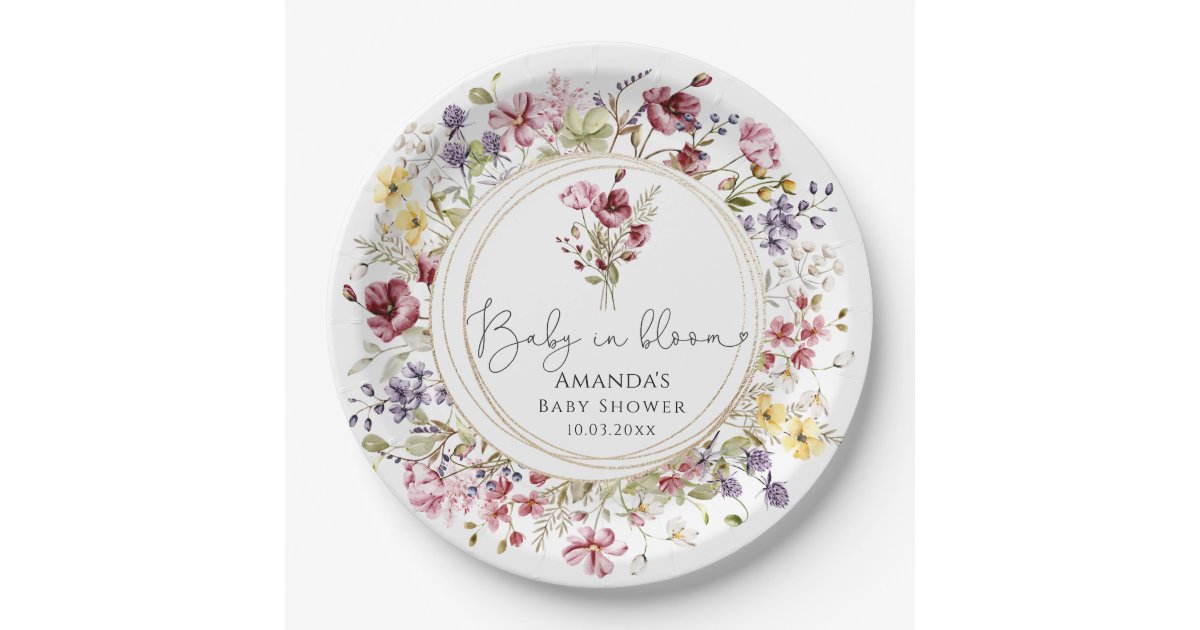 Wildflowers Baby In Bloom Baby Shower Paper Plates | Zazzle