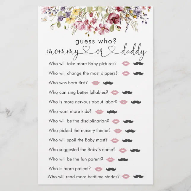 Wildflowers Baby In Bloom "Guess Who" Game | Zazzle