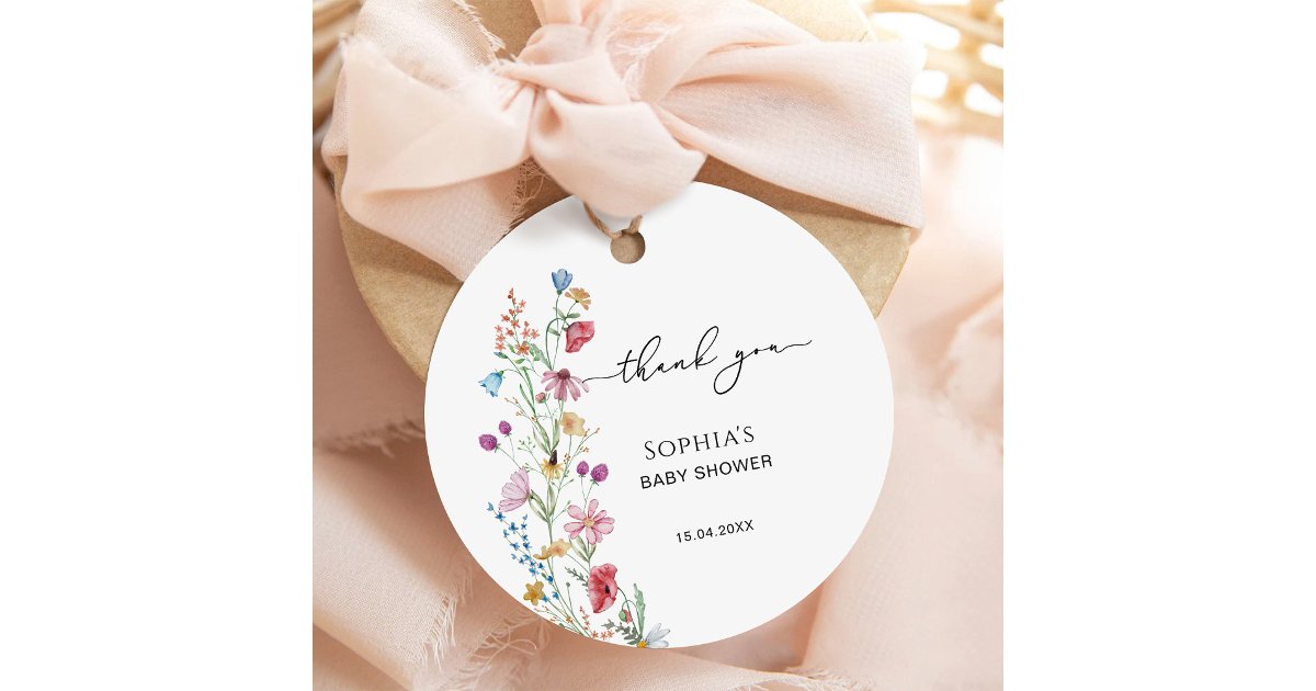 Wildflowers Baby shower Thank you Favor Tags | Zazzle