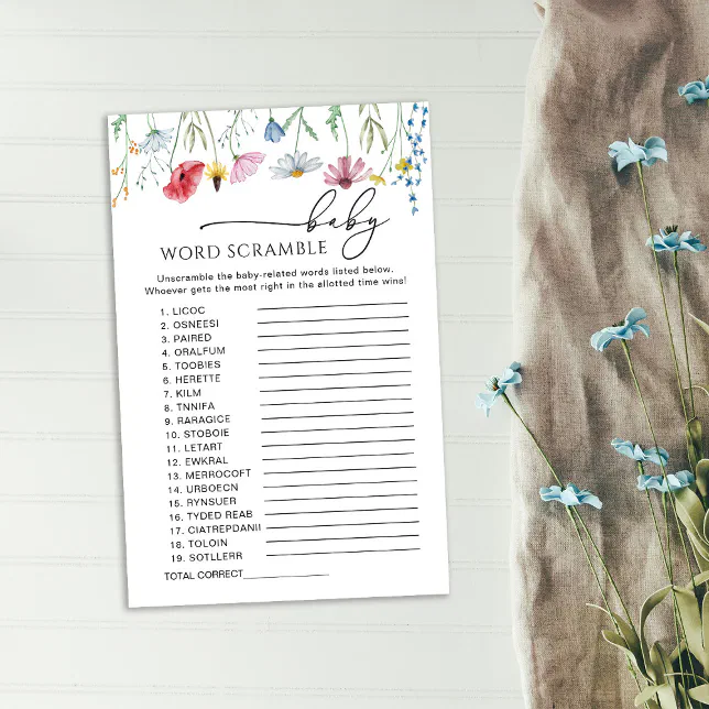 Wildflowers Baby Word Scramble Game | Zazzle